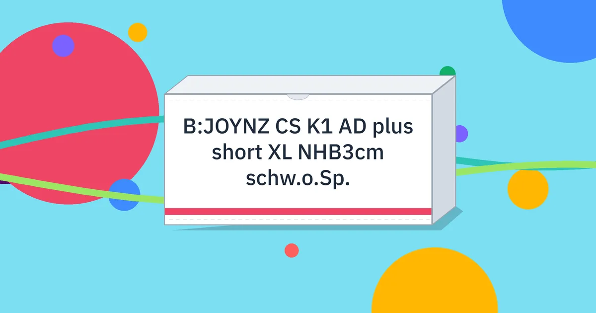 Symbolbild: Packung mit der Aufschrift B:JOYNZ CS K1 AD plus short XL NHB3cm schw.o.Sp. (PZN 20526738) – Verfügbarkeit und Bezug in Apotheken in Frankfurt am Main