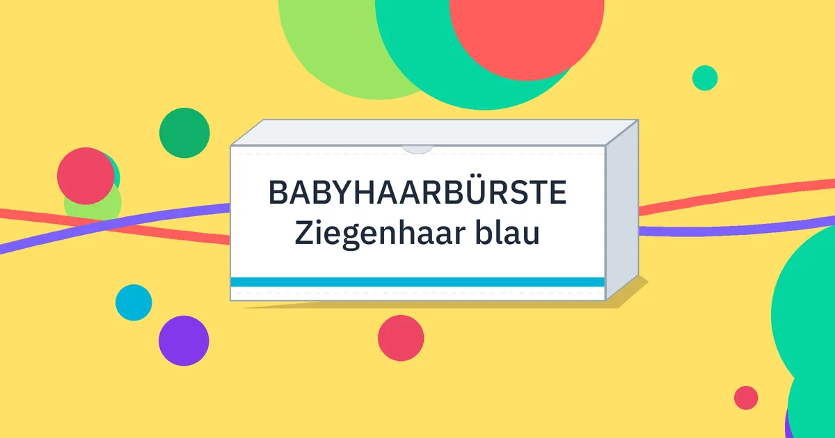 Symbolbild: Packung mit der Aufschrift BABYHAARBÜRSTE Ziegenhaar blau (PZN 01724639) – Verfügbarkeit und Bezug in Apotheken in Frankfurt am Main