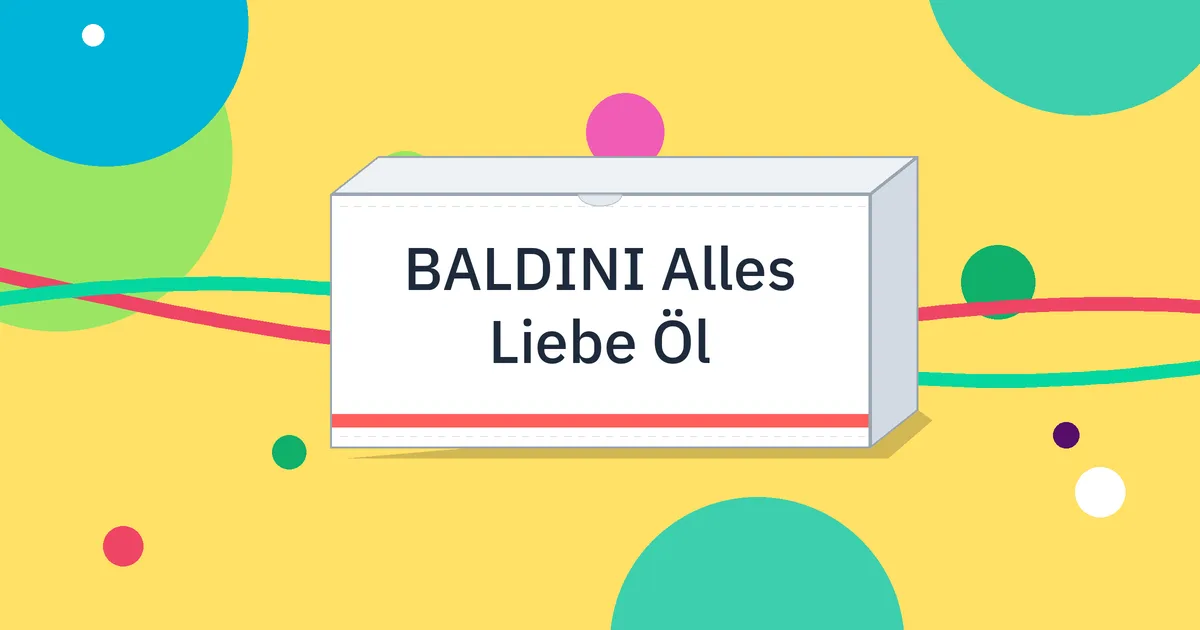 Symbolbild: Packung mit der Aufschrift BALDINI Alles Liebe Öl (PZN 18756767) – Verfügbarkeit und Bezug in Apotheken in Frankfurt am Main