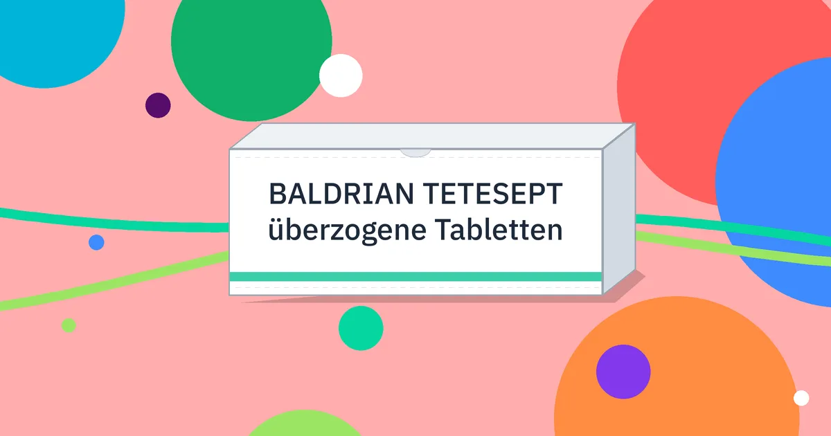 Symbolbild: Packung mit der Aufschrift BALDRIAN TETESEPT überzogene Tabletten (PZN 12370185) – Verfügbarkeit und Bezug in Apotheken in Frankfurt am Main