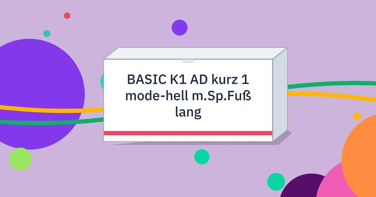 Symbolbild: Packung mit der Aufschrift BASIC K1 AD kurz 1 mode-hell m.Sp.Fuß lang (PZN 20257008) – Verfügbarkeit und Bezug in Apotheken in Frankfurt am Main