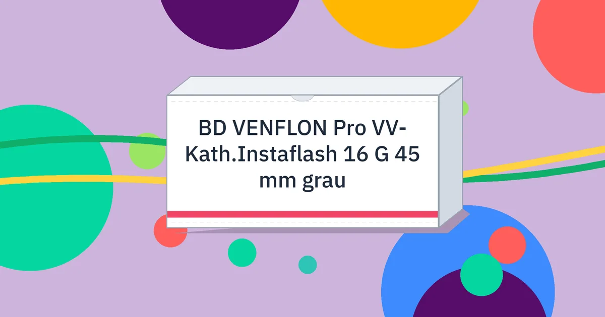 Symbolbild: Packung mit der Aufschrift BD VENFLON Pro VV-Kath.Instaflash 16 G 45 mm grau (PZN 20273504) – Verfügbarkeit und Bezug in Apotheken in Frankfurt am Main