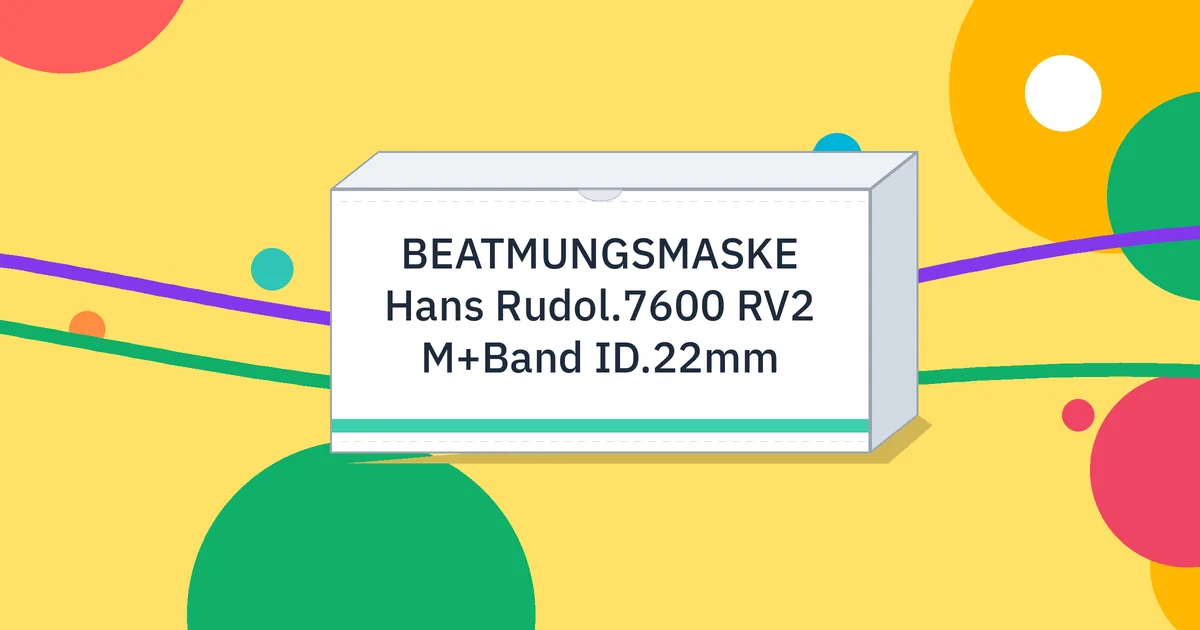 Symbolbild: Packung mit der Aufschrift BEATMUNGSMASKE Hans Rudol.7600 RV2 M+Band ID.22mm (PZN 17303087) – Verfügbarkeit und Bezug in Apotheken in Frankfurt am Main