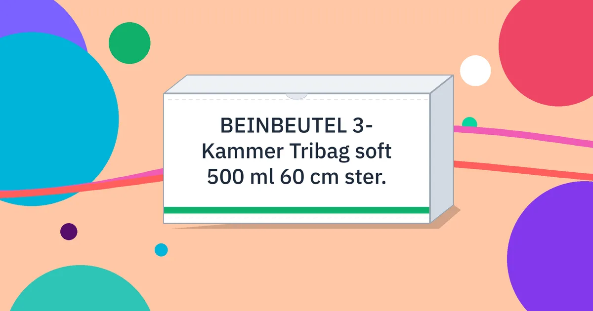 Symbolbild: Packung mit der Aufschrift BEINBEUTEL 3-Kammer Tribag soft 500 ml 60 cm ster. (PZN 13154348) – Verfügbarkeit und Bezug in Apotheken in Frankfurt am Main