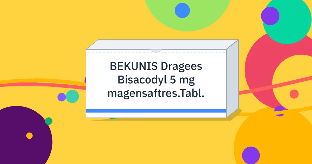 Symbolbild: Packung mit der Aufschrift BEKUNIS Dragees Bisacodyl 5 mg magensaftres.Tabl. (PZN 08892506) – Verfügbarkeit und Bezug in Apotheken in Frankfurt am Main