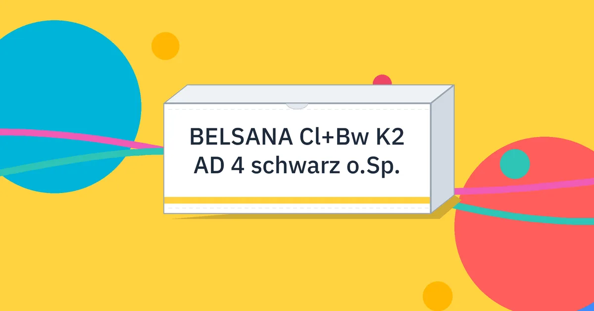 Symbolbild: Packung mit der Aufschrift BELSANA Cl+Bw K2 AD 4 schwarz o.Sp. (PZN 12241370) – Verfügbarkeit und Bezug in Apotheken in Frankfurt am Main