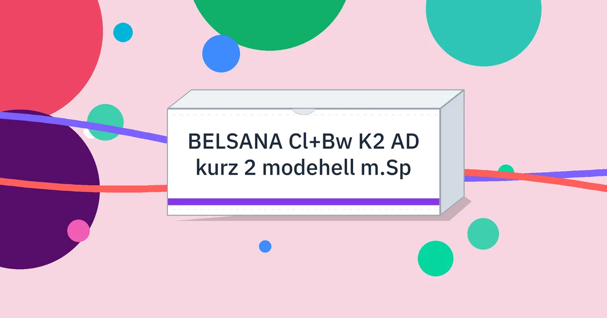 Symbolbild: Packung mit der Aufschrift BELSANA Cl+Bw K2 AD kurz 2 modehell m.Sp (PZN 12240927) – Verfügbarkeit und Bezug in Apotheken in Frankfurt am Main