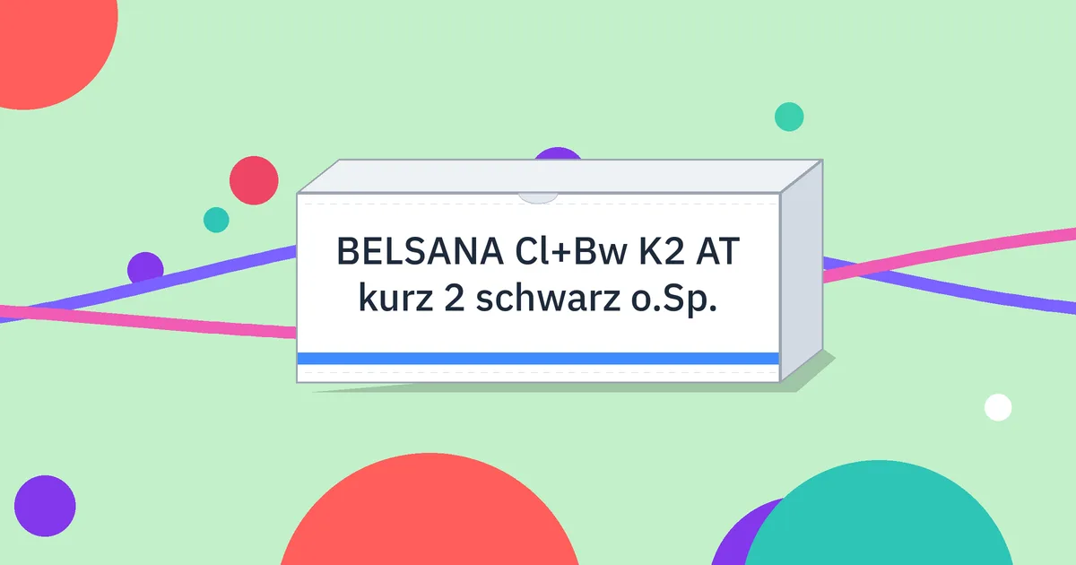 Symbolbild: Packung mit der Aufschrift BELSANA Cl+Bw K2 AT kurz 2 schwarz o.Sp. (PZN 12249242) – Verfügbarkeit und Bezug in Apotheken in Frankfurt am Main