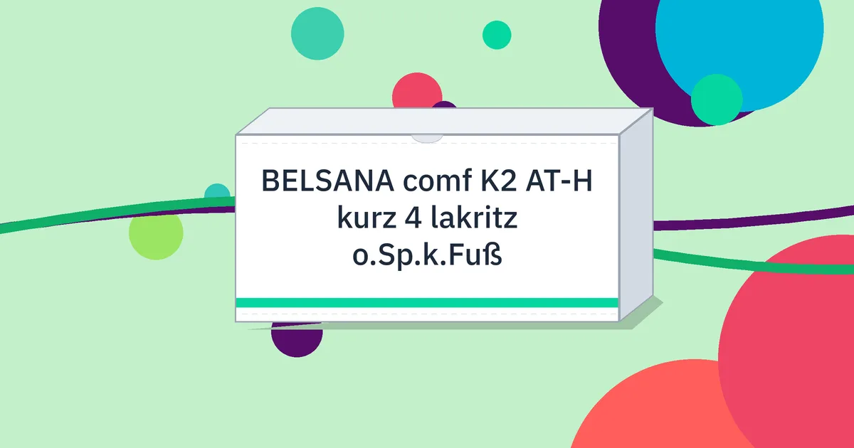 Symbolbild: Packung mit der Aufschrift BELSANA comf K2 AT-H kurz 4 lakritz o.Sp.k.Fuß (PZN 12330286) – Verfügbarkeit und Bezug in Apotheken in Frankfurt am Main