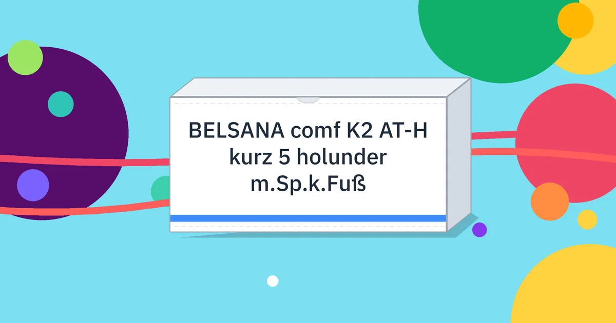 Symbolbild: Packung mit der Aufschrift BELSANA comf K2 AT-H kurz 5 holunder m.Sp.k.Fuß (PZN 12330978) – Verfügbarkeit und Bezug in Apotheken in Frankfurt am Main