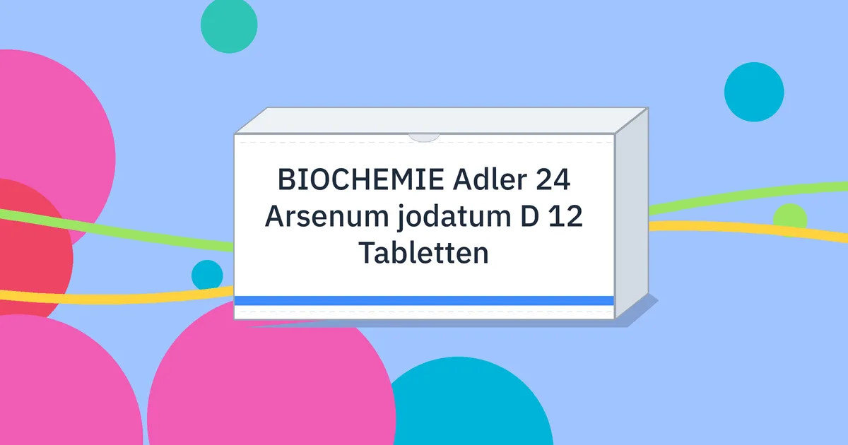 Symbolbild: Packung mit der Aufschrift BIOCHEMIE Adler 24 Arsenum jodatum D 12 Tabletten (PZN 00833556) – Verfügbarkeit und Bezug in Apotheken in Frankfurt am Main