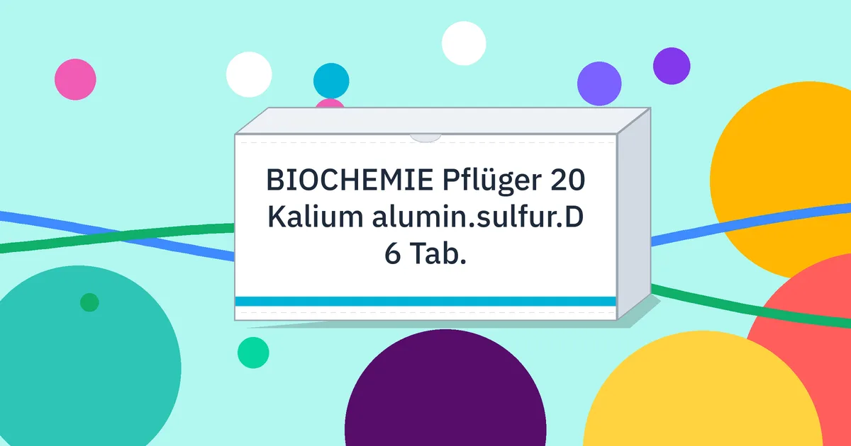 Symbolbild: Packung mit der Aufschrift BIOCHEMIE Pflüger 20 Kalium alumin.sulfur.D 6 Tab. (PZN 06322644) – Verfügbarkeit und Bezug in Apotheken in Frankfurt am Main