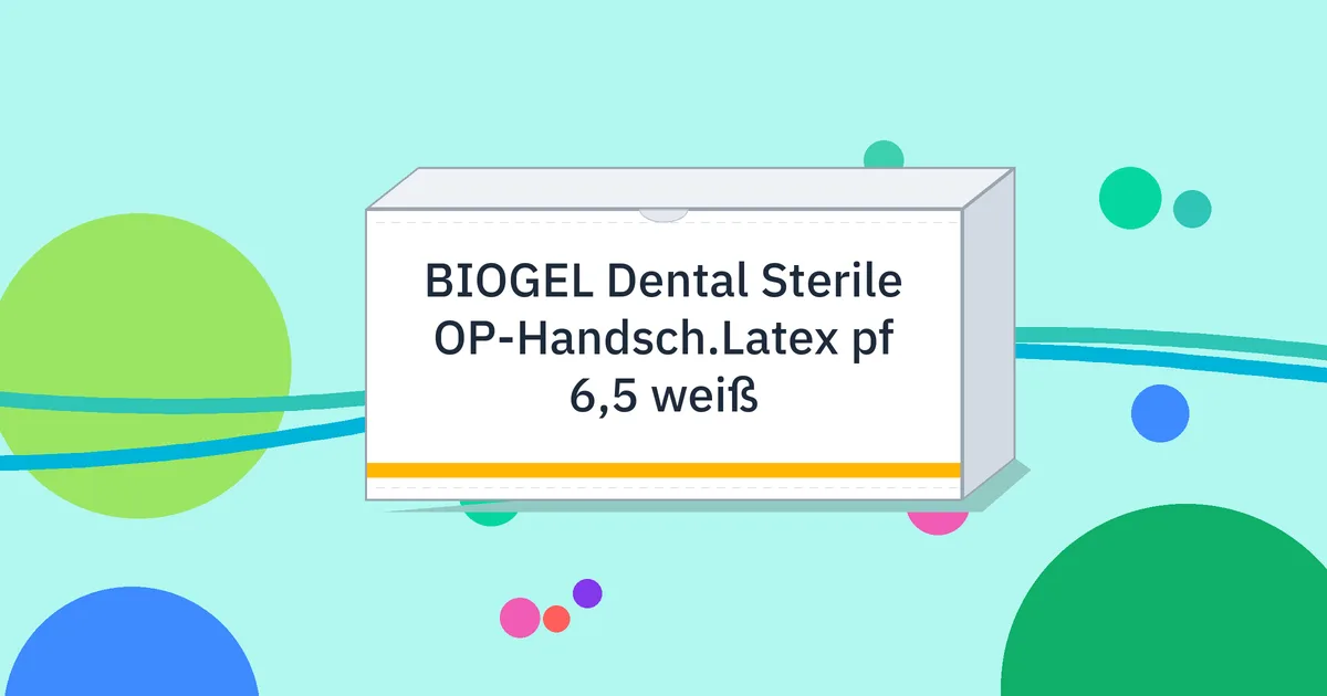 Symbolbild: Packung mit der Aufschrift BIOGEL Dental Sterile OP-Handsch.Latex pf 6,5 weiß (PZN 19496328) – Verfügbarkeit und Bezug in Apotheken in Frankfurt am Main