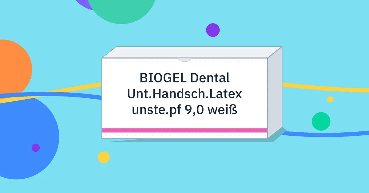 Symbolbild: Packung mit der Aufschrift BIOGEL Dental Unt.Handsch.Latex unste.pf 9,0 weiß (PZN 19496239) – Verfügbarkeit und Bezug in Apotheken in Frankfurt am Main