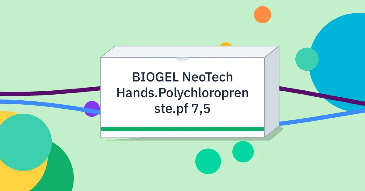Symbolbild: Packung mit der Aufschrift BIOGEL NeoTech Hands.Polychloropren ste.pf 7,5 (PZN 20867037) – Verfügbarkeit und Bezug in Apotheken in Frankfurt am Main