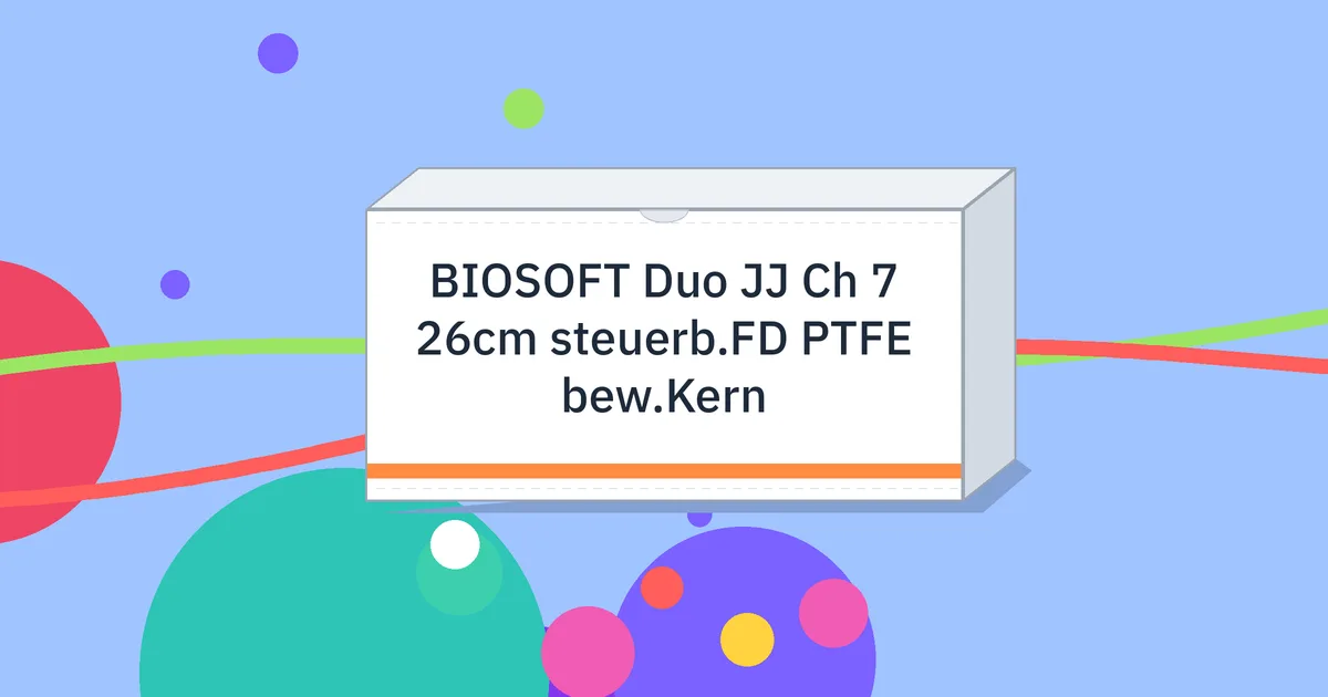 Symbolbild: Packung mit der Aufschrift BIOSOFT Duo JJ Ch 7 26cm steuerb.FD PTFE bew.Kern (PZN 17998735) – Verfügbarkeit und Bezug in Apotheken in Frankfurt am Main