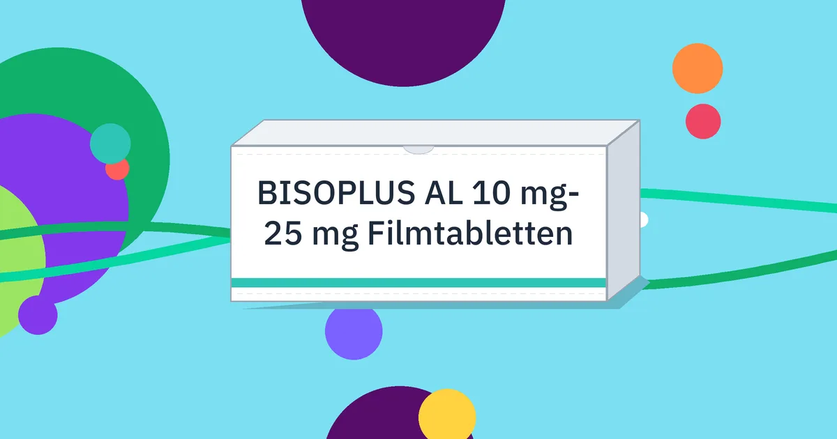 Symbolbild: Packung mit der Aufschrift BISOPLUS AL 10 mg-25 mg Filmtabletten (PZN 04026551) – Verfügbarkeit und Bezug in Apotheken in Frankfurt am Main