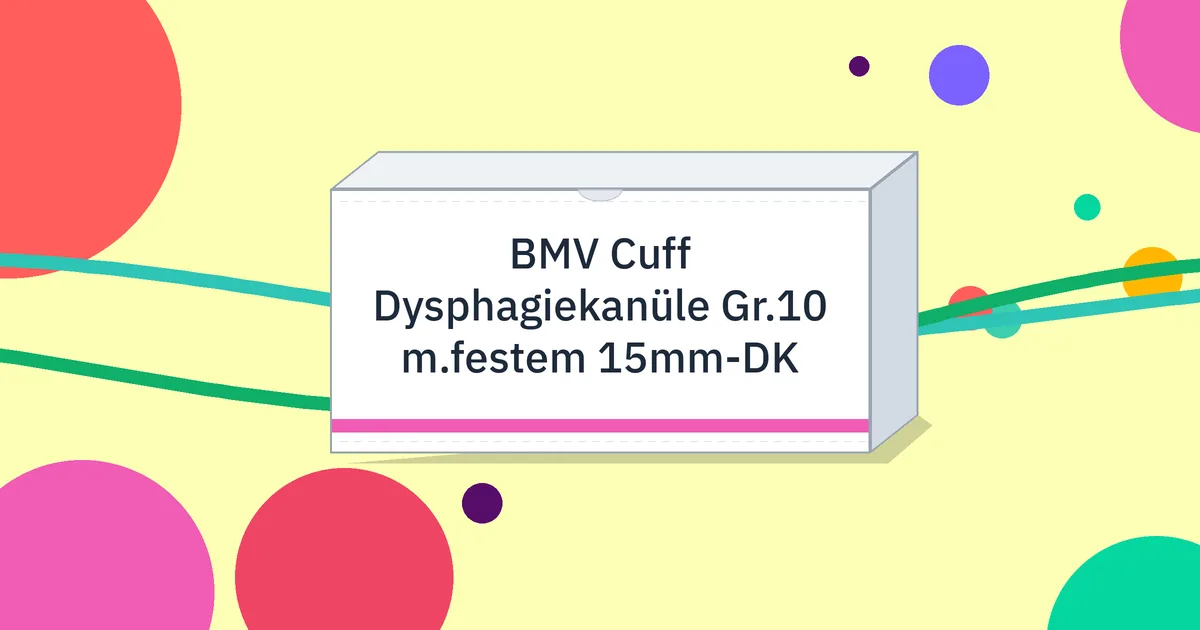 Symbolbild: Packung mit der Aufschrift BMV Cuff Dysphagiekanüle Gr.10 m.festem 15mm-DK (PZN 18848469) – Verfügbarkeit und Bezug in Apotheken in Frankfurt am Main