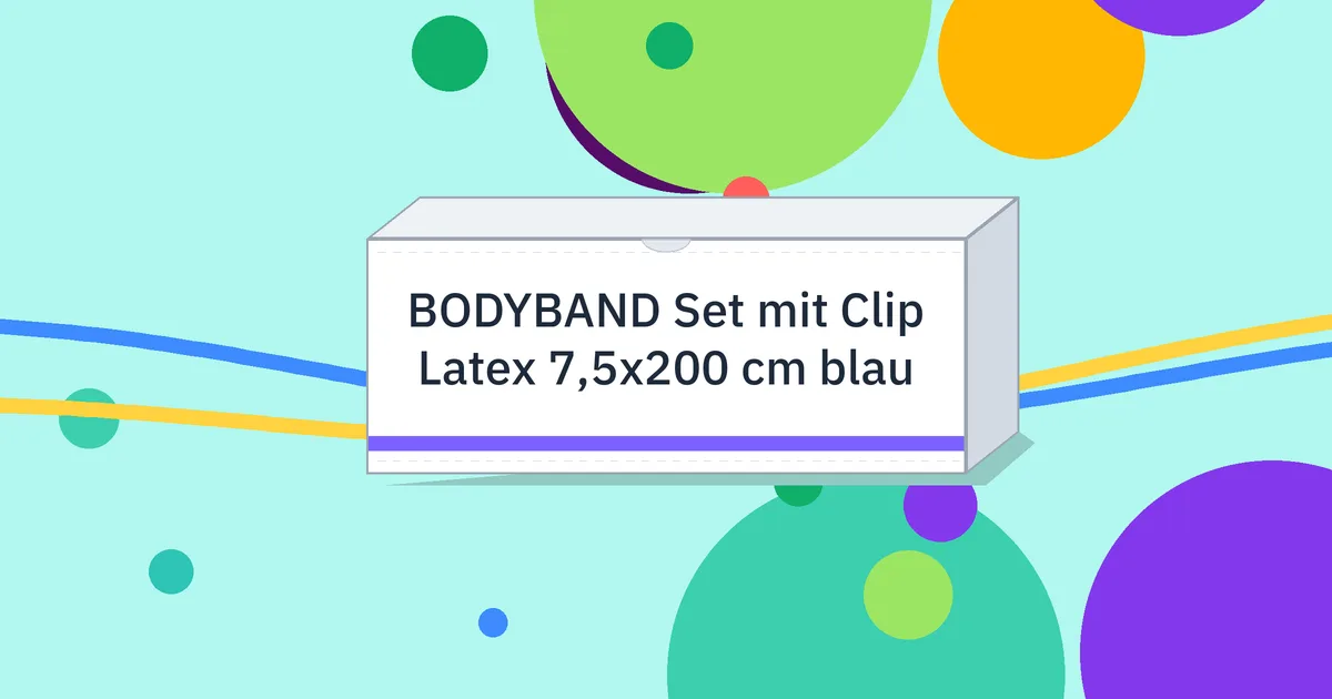 Symbolbild: Packung mit der Aufschrift BODYBAND Set mit Clip Latex 7,5x200 cm blau (PZN 10076501) – Verfügbarkeit und Bezug in Apotheken in Frankfurt am Main