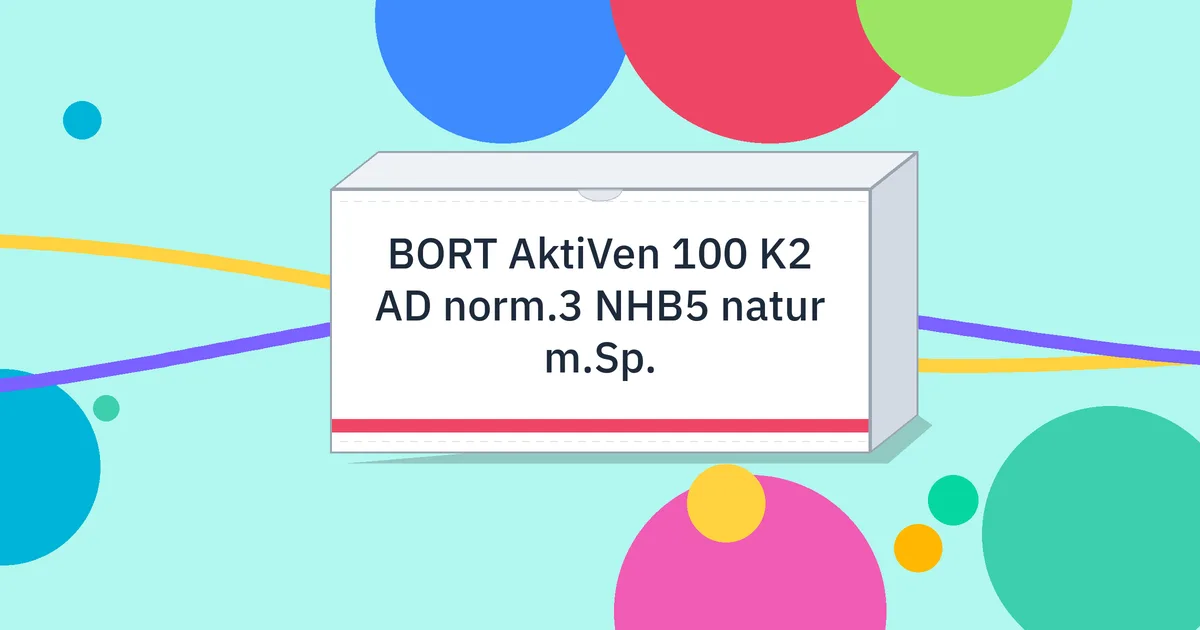 Symbolbild: Packung mit der Aufschrift BORT AktiVen 100 K2 AD norm.3 NHB5 natur m.Sp. (PZN 17493975) – Verfügbarkeit und Bezug in Apotheken in Frankfurt am Main