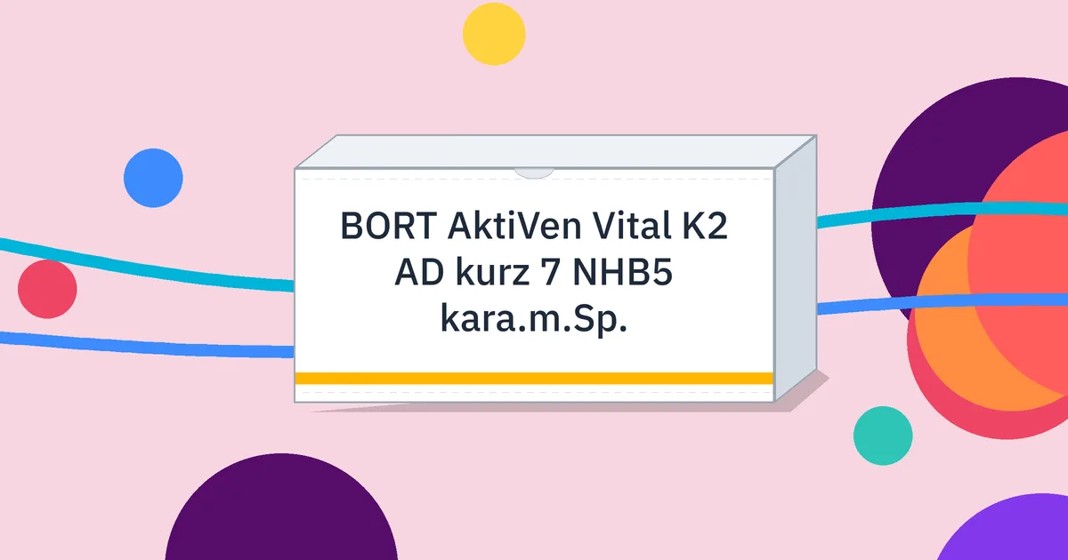 Symbolbild: Packung mit der Aufschrift BORT AktiVen Vital K2 AD kurz 7 NHB5 kara.m.Sp. (PZN 17493076) – Verfügbarkeit und Bezug in Apotheken in Frankfurt am Main