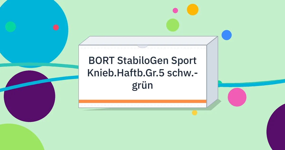 Symbolbild: Packung mit der Aufschrift BORT StabiloGen Sport Knieb.Haftb.Gr.5 schw.-grün (PZN 19111305) – Verfügbarkeit und Bezug in Apotheken in Frankfurt am Main