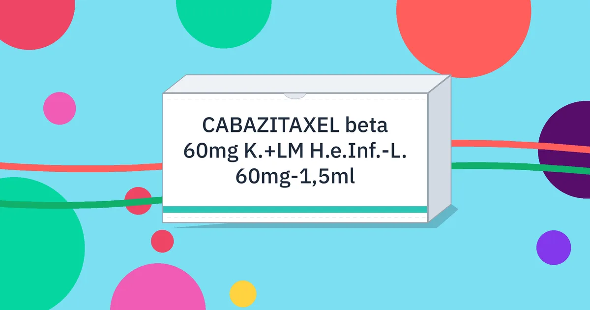 Symbolbild: Packung mit der Aufschrift CABAZITAXEL beta 60mg K.+LM H.e.Inf.-L. 60mg-1,5ml (PZN 12456248) – Verfügbarkeit und Bezug in Apotheken in Frankfurt am Main