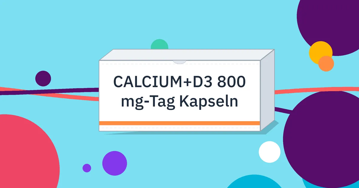 Symbolbild: Packung mit der Aufschrift CALCIUM+D3 800 mg-Tag Kapseln (PZN 07782744) – Verfügbarkeit und Bezug in Apotheken in Frankfurt am Main