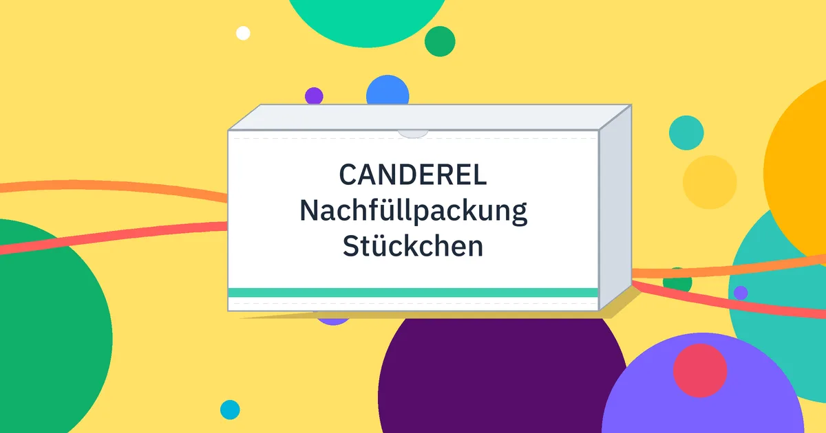 Symbolbild: Packung mit der Aufschrift CANDEREL Nachfüllpackung Stückchen (PZN 03087792) – Verfügbarkeit und Bezug in Apotheken in Frankfurt am Main