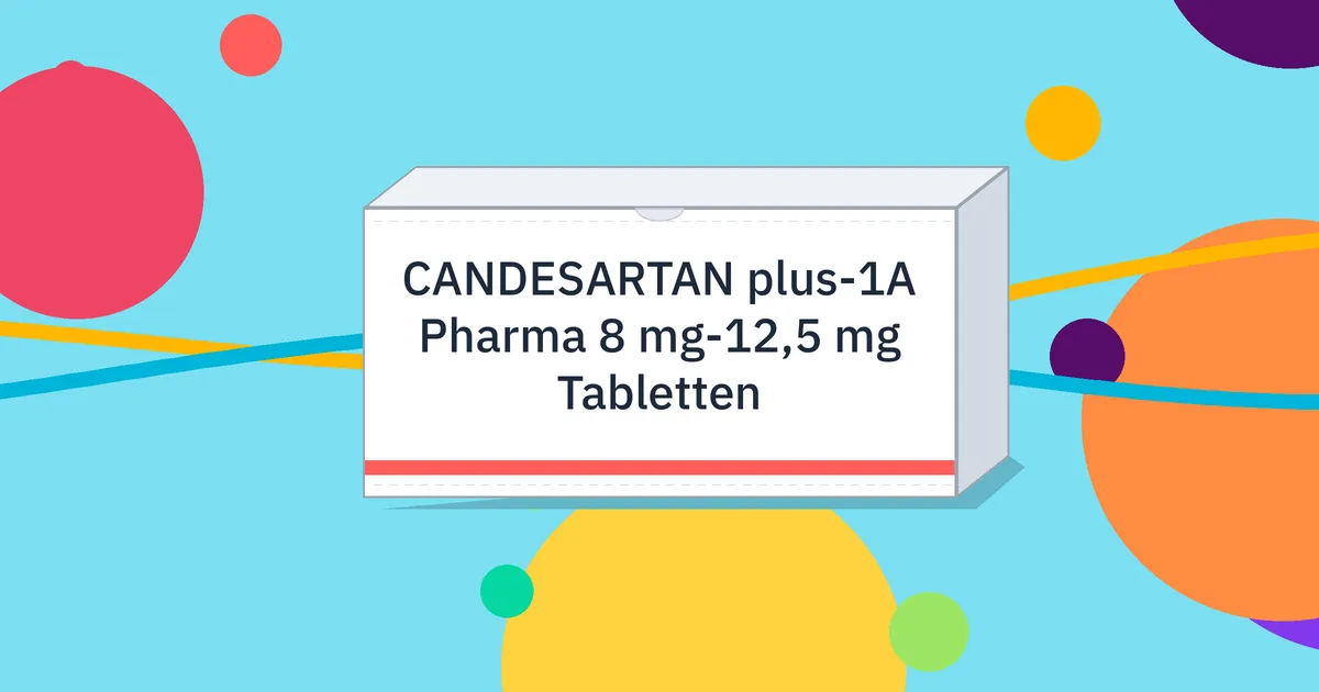 Symbolbild: Packung mit der Aufschrift CANDESARTAN plus-1A Pharma 8 mg-12,5 mg Tabletten (PZN 09519850) – Verfügbarkeit und Bezug in Apotheken in Frankfurt am Main