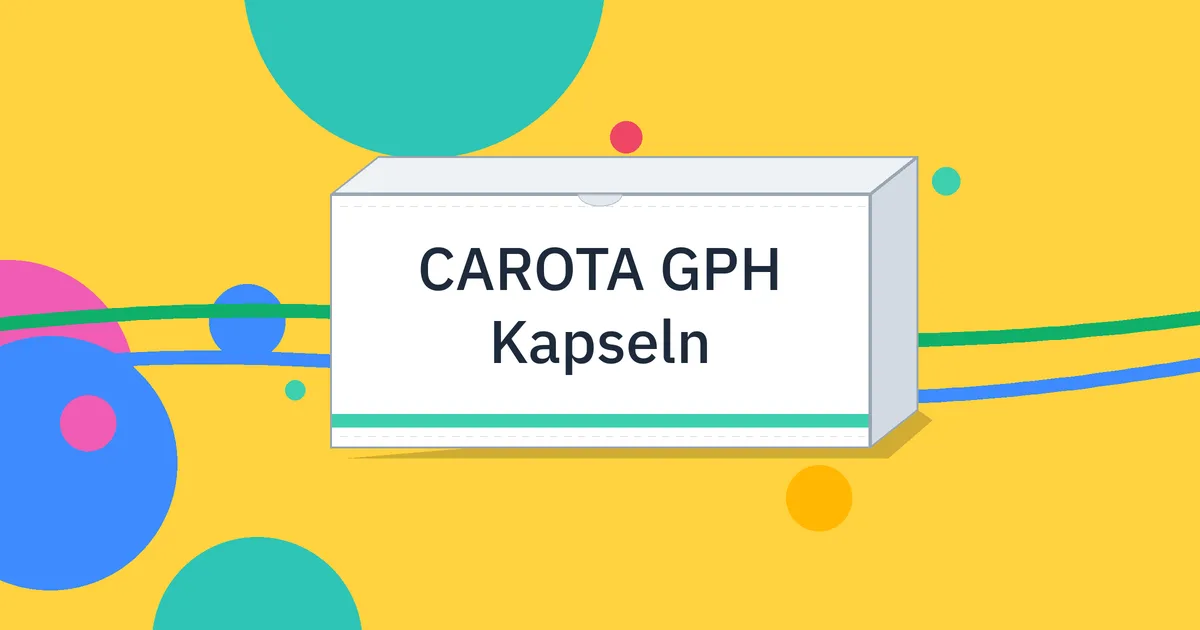 Symbolbild: Packung mit der Aufschrift CAROTA GPH Kapseln (PZN 09323615) – Verfügbarkeit und Bezug in Apotheken in Frankfurt am Main