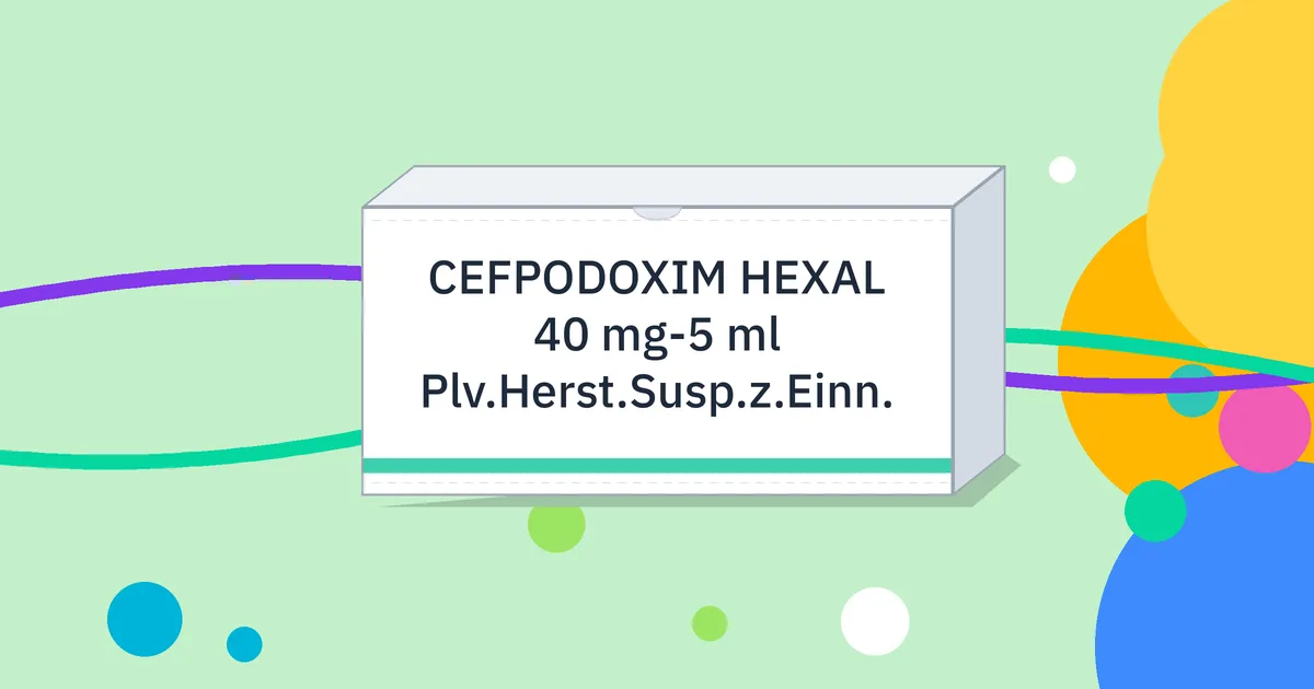Symbolbild: Packung mit der Aufschrift CEFPODOXIM HEXAL 40 mg-5 ml Plv.Herst.Susp.z.Einn. (PZN 00832485) – Verfügbarkeit und Bezug in Apotheken in Frankfurt am Main