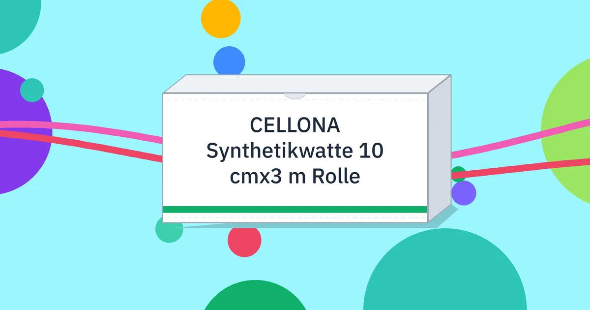 Symbolbild: Packung mit der Aufschrift CELLONA Synthetikwatte 10 cmx3 m Rolle (PZN 16537268) – Verfügbarkeit und Bezug in Apotheken in Frankfurt am Main