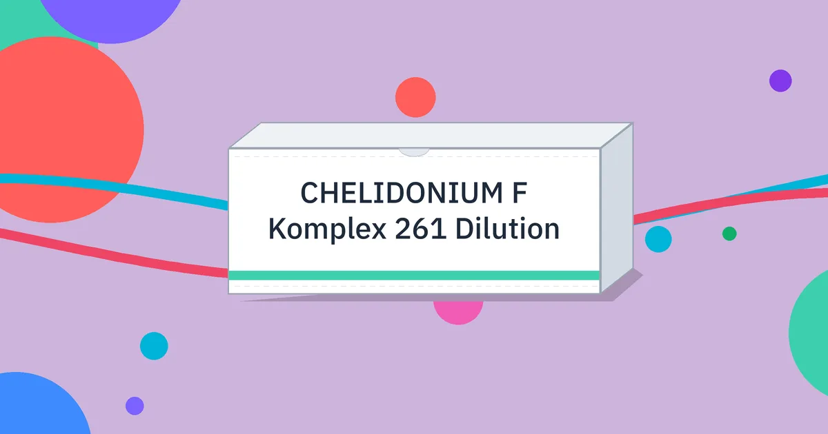 Symbolbild: Packung mit der Aufschrift CHELIDONIUM F Komplex 261 Dilution (PZN 01013134) – Verfügbarkeit und Bezug in Apotheken in Frankfurt am Main