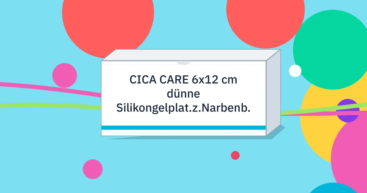 Symbolbild: Packung mit der Aufschrift CICA CARE 6x12 cm dünne Silikongelplat.z.Narbenb. (PZN 20580809) – Verfügbarkeit und Bezug in Apotheken in Frankfurt am Main