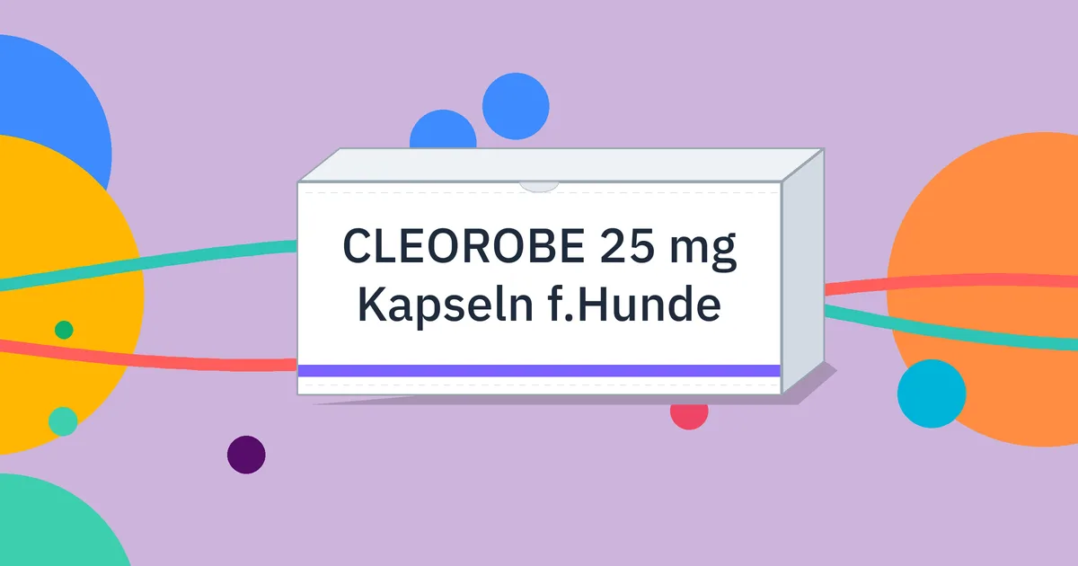 Symbolbild: Packung mit der Aufschrift CLEOROBE 25 mg Kapseln f.Hunde (PZN 01446494) – Verfügbarkeit und Bezug in Apotheken in Frankfurt am Main
