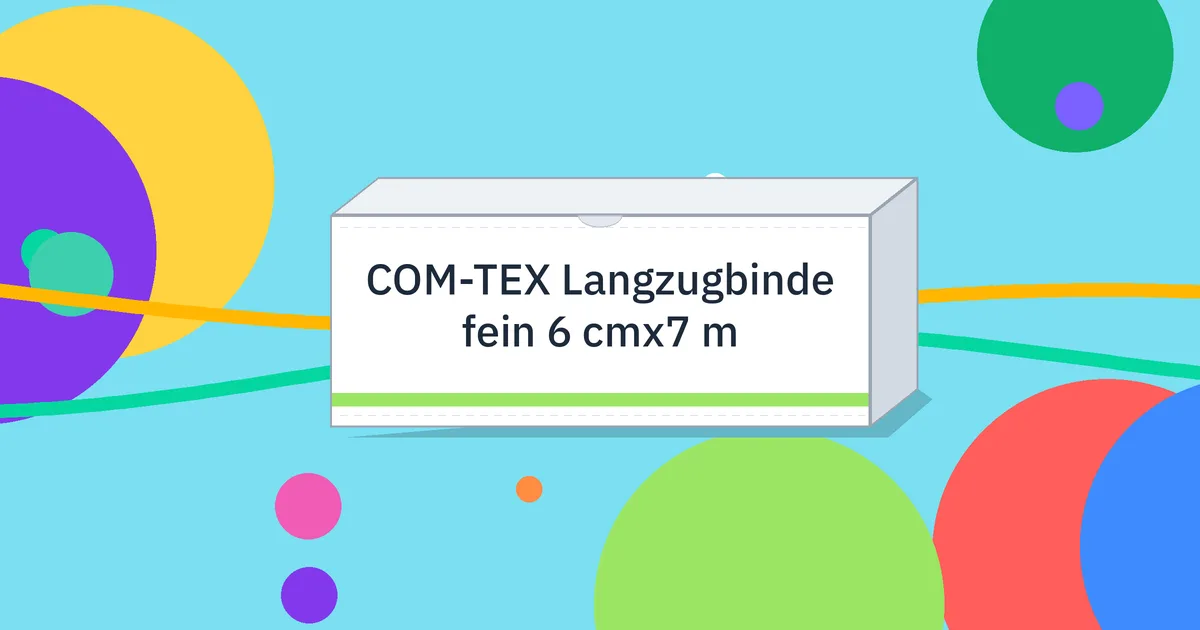 Symbolbild: Packung mit der Aufschrift COM-TEX Langzugbinde fein 6 cmx7 m (PZN 19414098) – Verfügbarkeit und Bezug in Apotheken in Frankfurt am Main