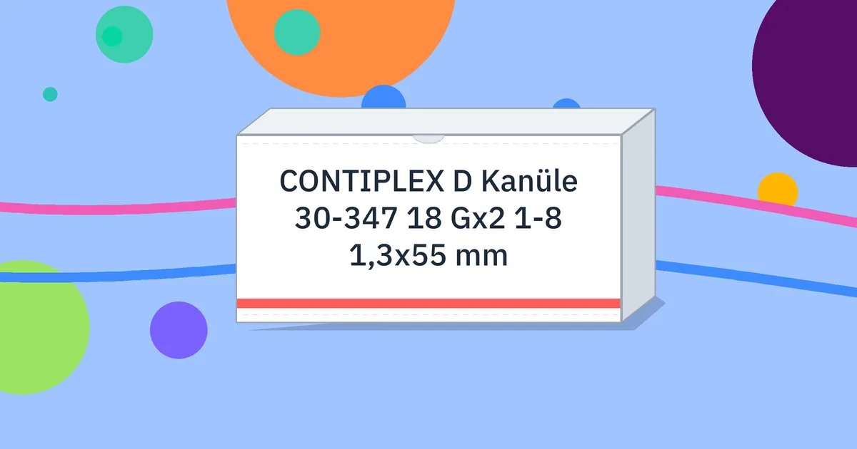 Symbolbild: Packung mit der Aufschrift CONTIPLEX D Kanüle 30-347 18 Gx2 1-8 1,3x55 mm (PZN 14138280) – Verfügbarkeit und Bezug in Apotheken in Frankfurt am Main