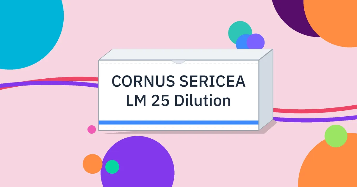 Symbolbild: Packung mit der Aufschrift CORNUS SERICEA LM 25 Dilution (PZN 13453217) – Verfügbarkeit und Bezug in Apotheken in Frankfurt am Main