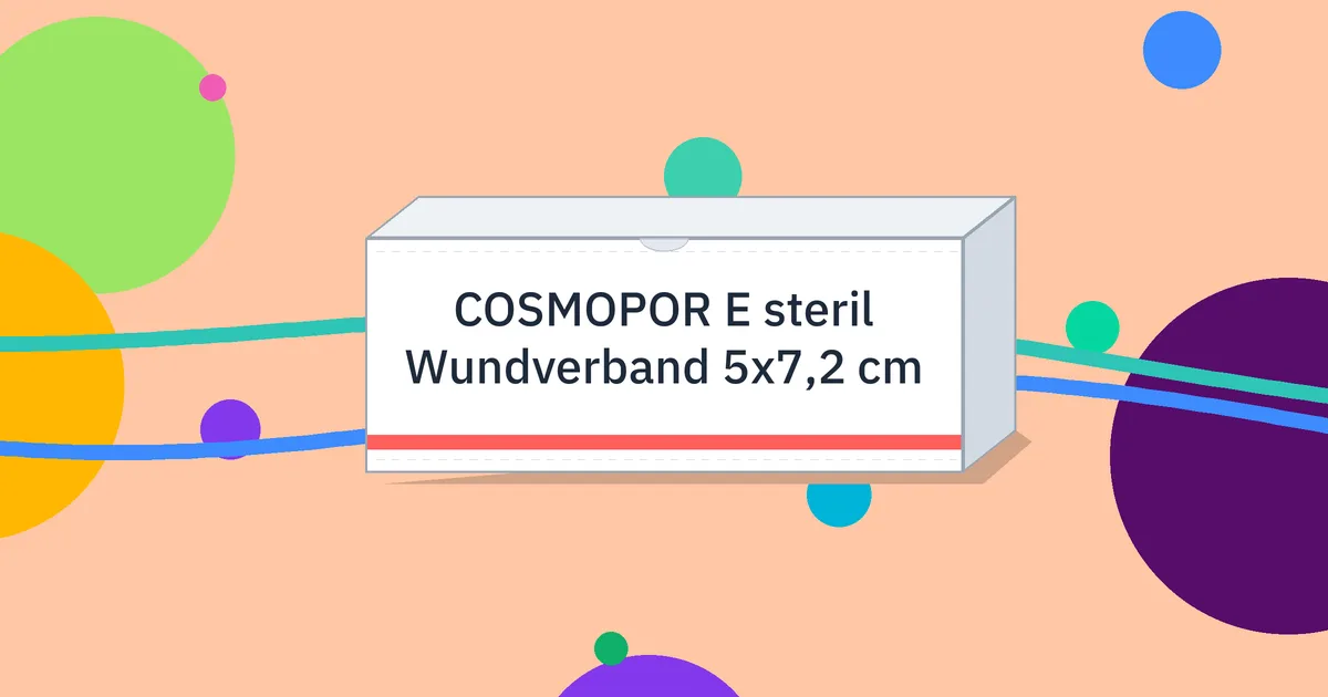 Symbolbild: Packung mit der Aufschrift COSMOPOR E steril Wundverband 5x7,2 cm (PZN 20544819) – Verfügbarkeit und Bezug in Apotheken in Frankfurt am Main