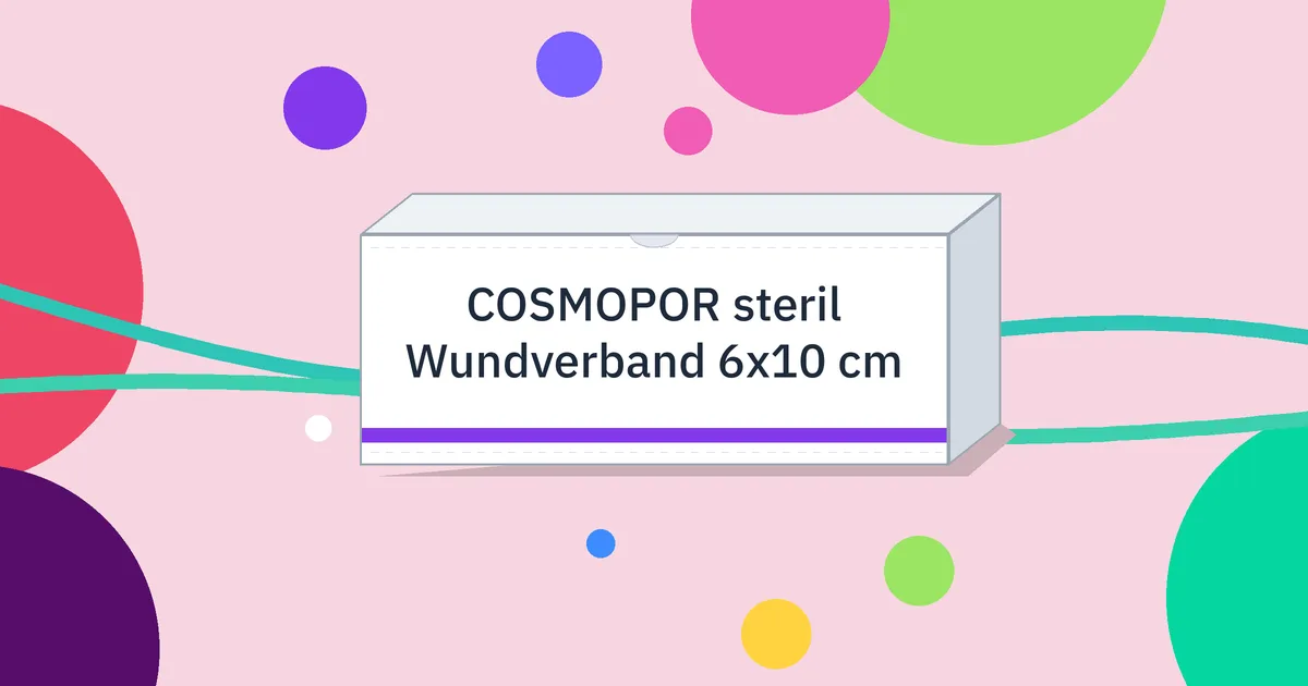 Symbolbild: Packung mit der Aufschrift COSMOPOR steril Wundverband 6x10 cm (PZN 00896321) – Verfügbarkeit und Bezug in Apotheken in Frankfurt am Main