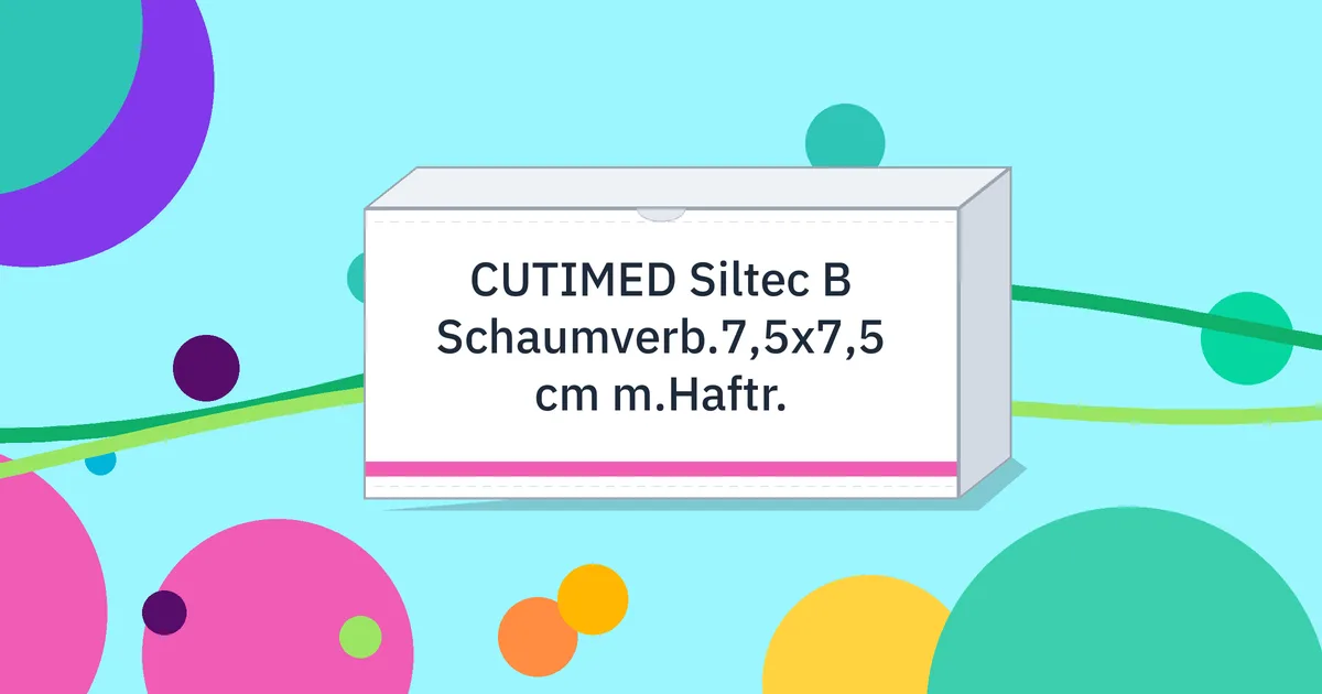 Symbolbild: Packung mit der Aufschrift CUTIMED Siltec B Schaumverb.7,5x7,5 cm m.Haftr. (PZN 18124085) – Verfügbarkeit und Bezug in Apotheken in Frankfurt am Main