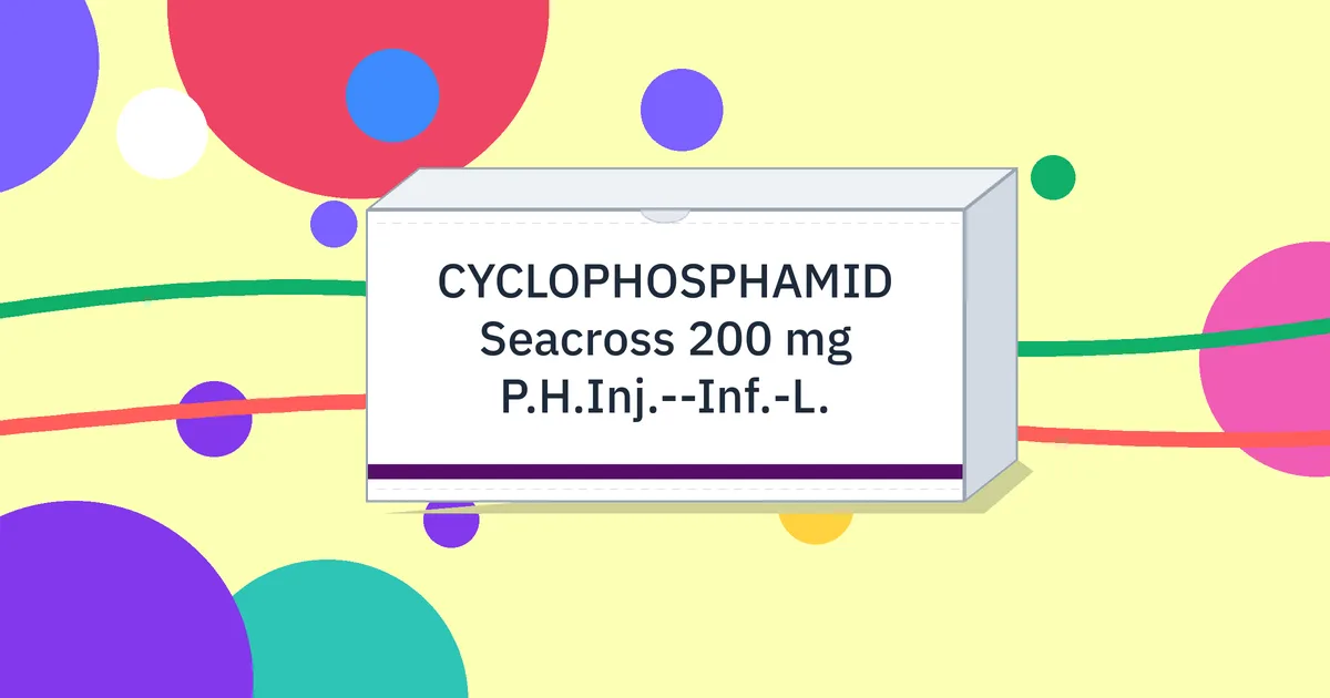 Symbolbild: Packung mit der Aufschrift CYCLOPHOSPHAMID Seacross 200 mg P.H.Inj.--Inf.-L. (PZN 19927610) – Verfügbarkeit und Bezug in Apotheken in Frankfurt am Main
