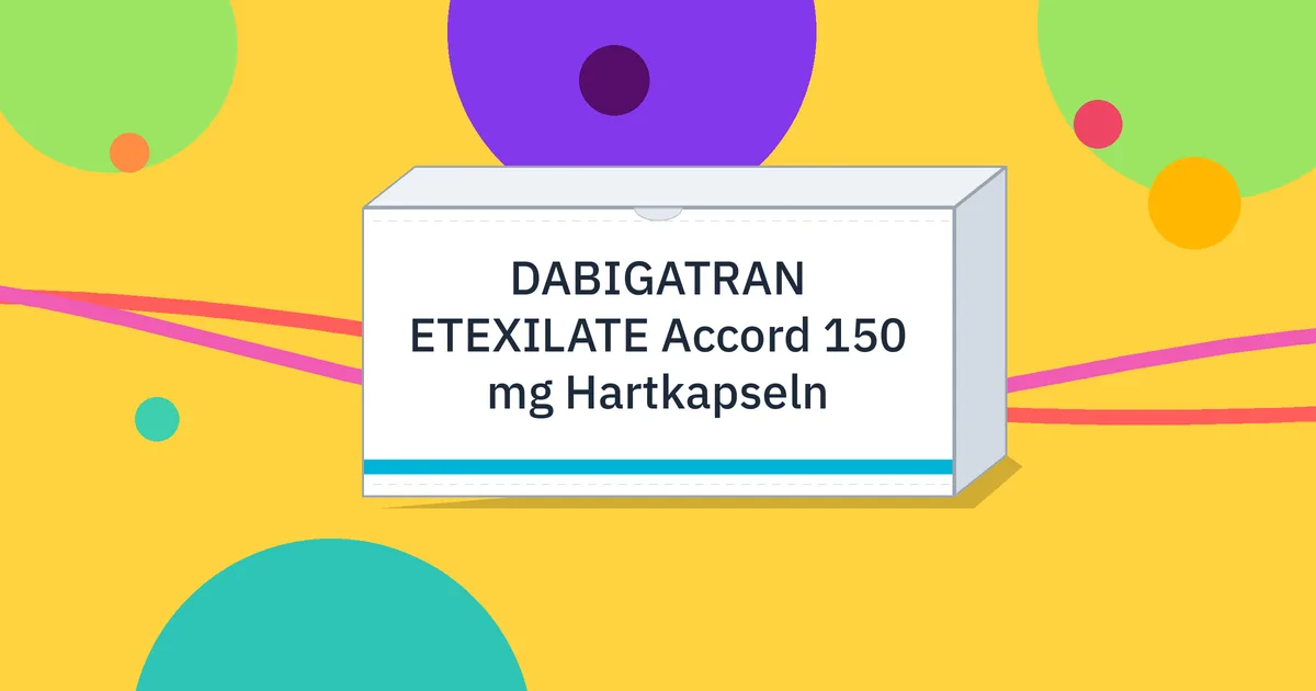 Symbolbild: Packung mit der Aufschrift DABIGATRAN ETEXILATE Accord 150 mg Hartkapseln (PZN 19196744) – Verfügbarkeit und Bezug in Apotheken in Frankfurt am Main