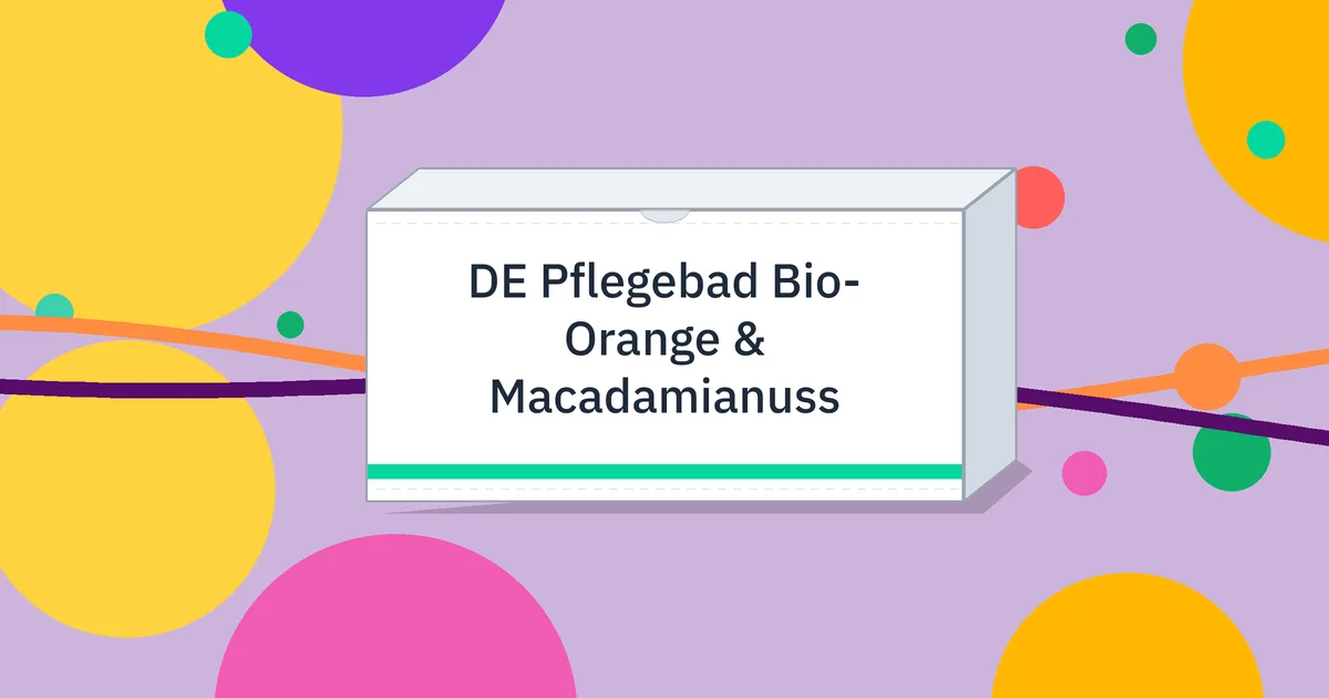 Symbolbild: Packung mit der Aufschrift DE Pflegebad Bio-Orange & Macadamianuss (PZN 16697138) – Verfügbarkeit und Bezug in Apotheken in Frankfurt am Main