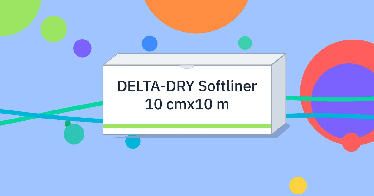 Symbolbild: Packung mit der Aufschrift DELTA-DRY Softliner 10 cmx10 m (PZN 09531383) – Verfügbarkeit und Bezug in Apotheken in Frankfurt am Main