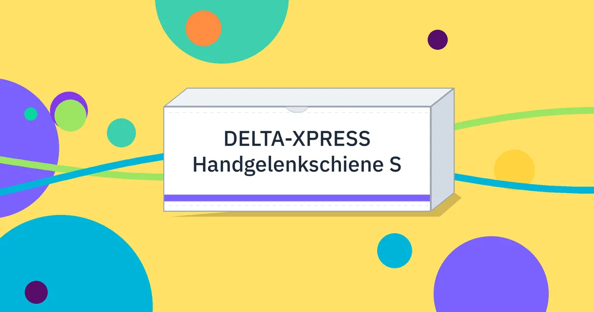 Symbolbild: Packung mit der Aufschrift DELTA-XPRESS Handgelenkschiene S (PZN 07619872) – Verfügbarkeit und Bezug in Apotheken in Frankfurt am Main