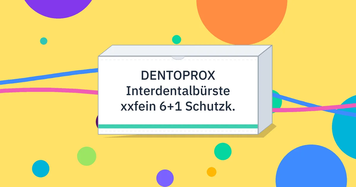 Symbolbild: Packung mit der Aufschrift DENTOPROX Interdentalbürste xxfein 6+1 Schutzk. (PZN 04797337) – Verfügbarkeit und Bezug in Apotheken in Frankfurt am Main