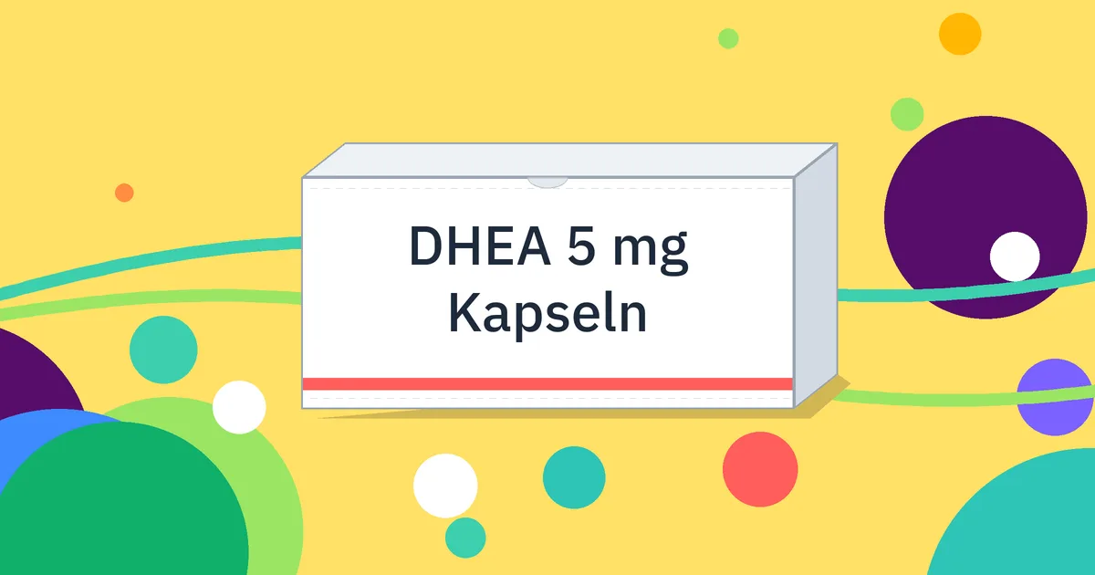 Symbolbild: Packung mit der Aufschrift DHEA 5 mg Kapseln (PZN 18471674) – Verfügbarkeit und Bezug in Apotheken in Frankfurt am Main