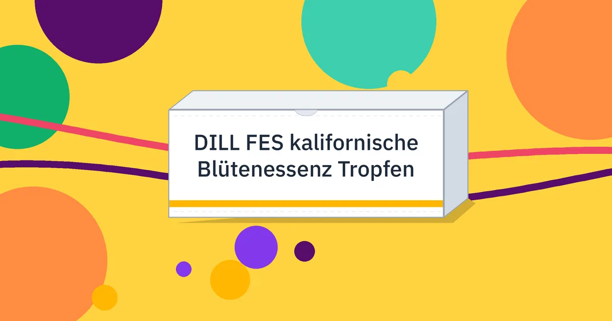 Symbolbild: Packung mit der Aufschrift DILL FES kalifornische Blütenessenz Tropfen (PZN 09173297) – Verfügbarkeit und Bezug in Apotheken in Frankfurt am Main